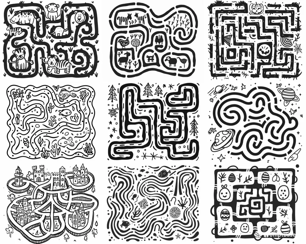 Hand Drawn Mazes For Kids Illustrations Midjourney Prompt | PromptBase