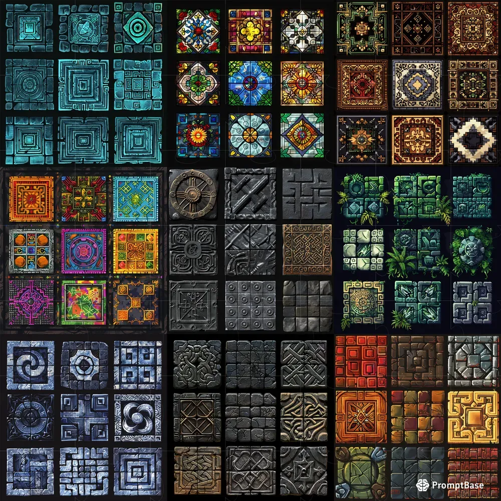 Patterned Pixel Tilesets Midjourney Prompt | PromptBase