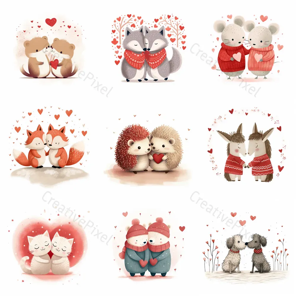 Cute 2D Animals In Love Midjourney Prompt | PromptBase