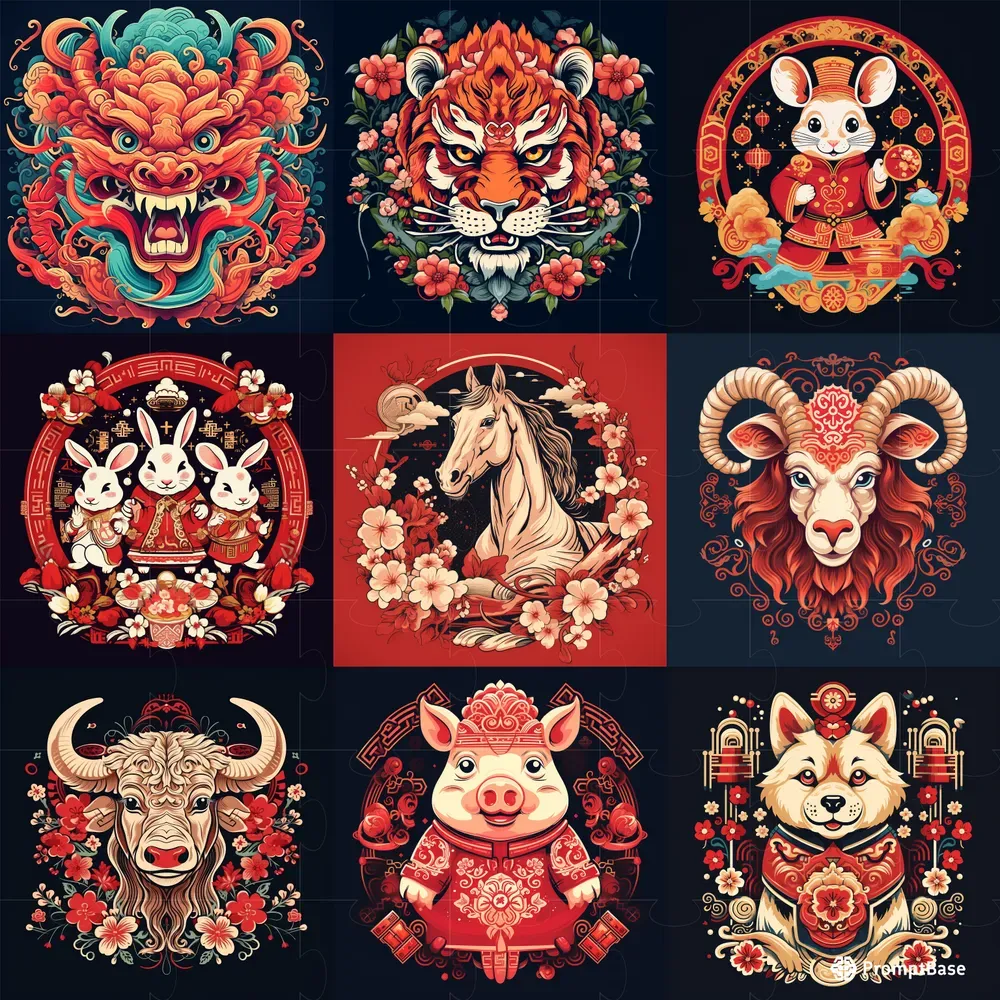 Animal Mascots For Chinese New Years Midjourney Prompt | PromptBase