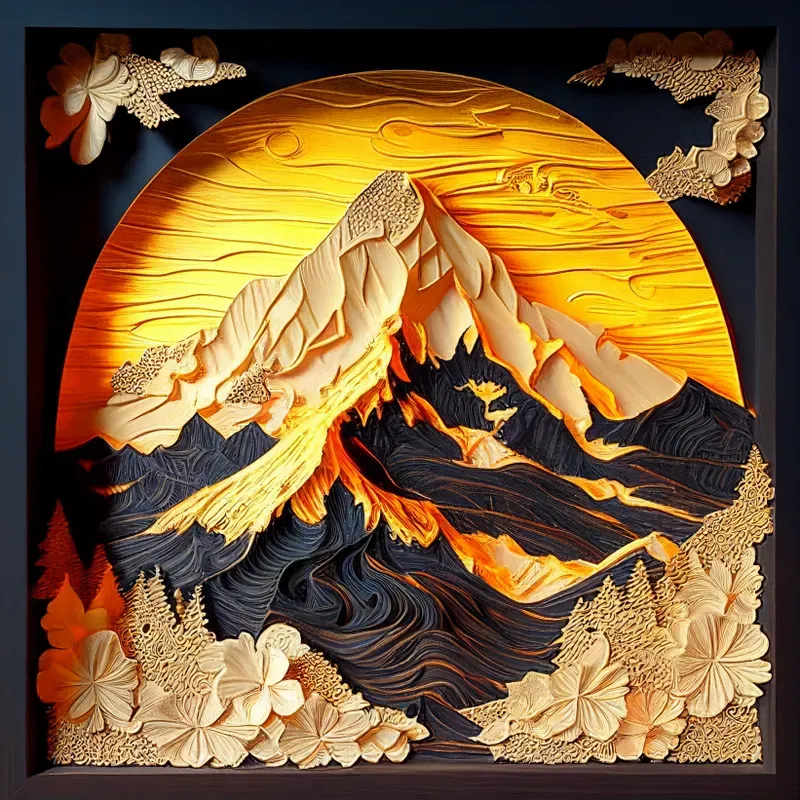 Wooden Relief Mountain Carvings Midjourney Prompt | PromptBase