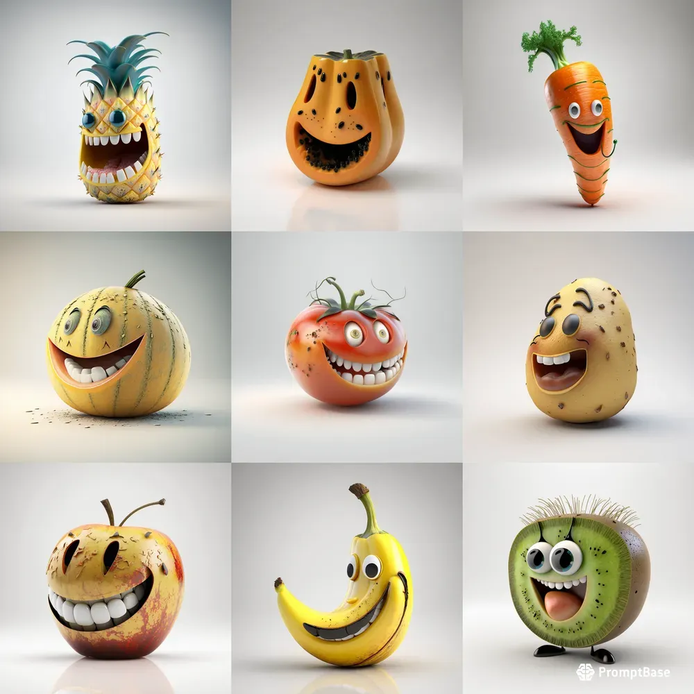 Funny Vegetables And Fruits Smiling Midjourney Prompt | PromptBase