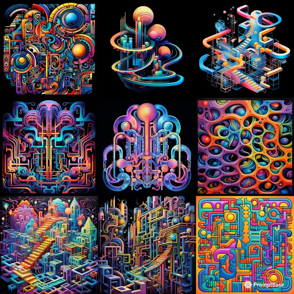 Biomorphic Geometric Abstract Designs Midjourney Prompt | PromptBase