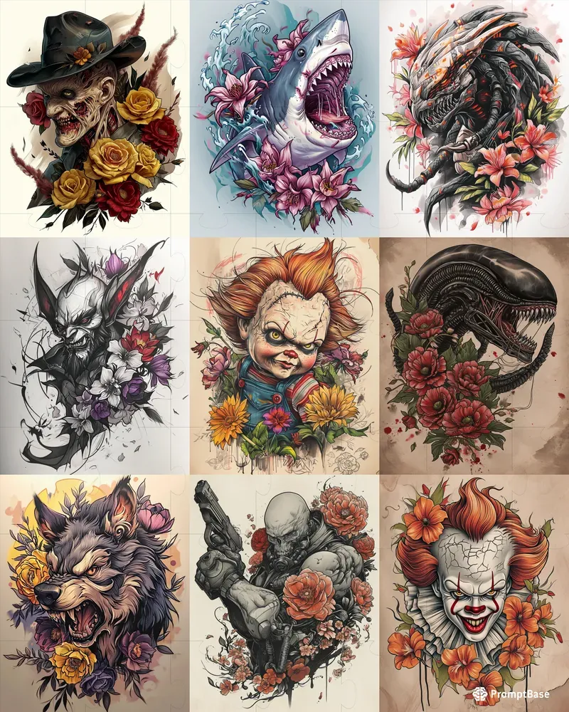 Horror Tattoo Designs Midjourney Prompt | PromptBase