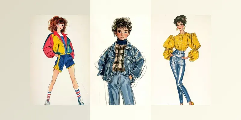 80s Retro Fashion Drawing Sketches Generator App | PromptBase