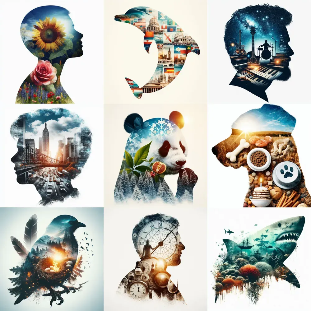 Creative Collages In Double Exposure DALL·E Prompt | PromptBase