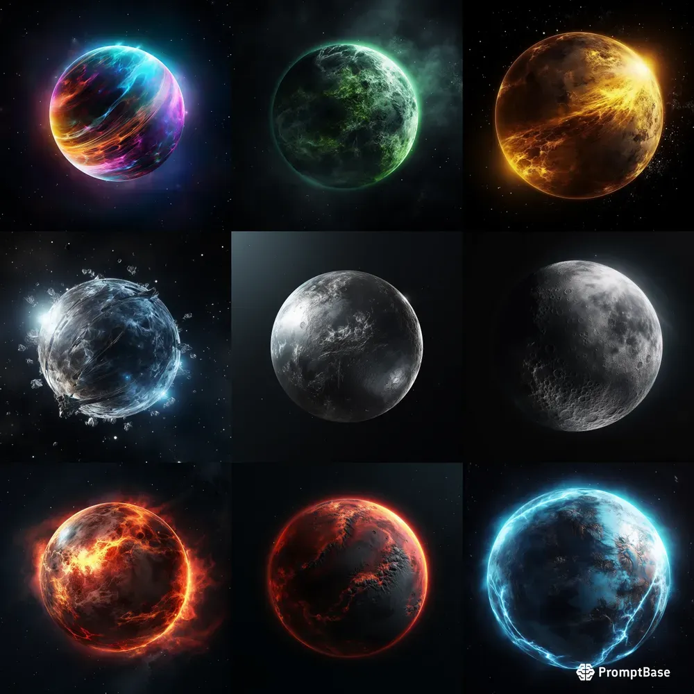 Colorful Textured Realistic Planets Midjourney Prompt | PromptBase
