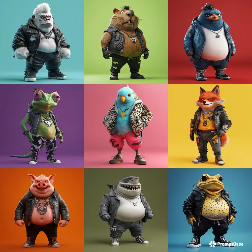 Rebel Animals 3D Characters Midjourney Prompt | PromptBase