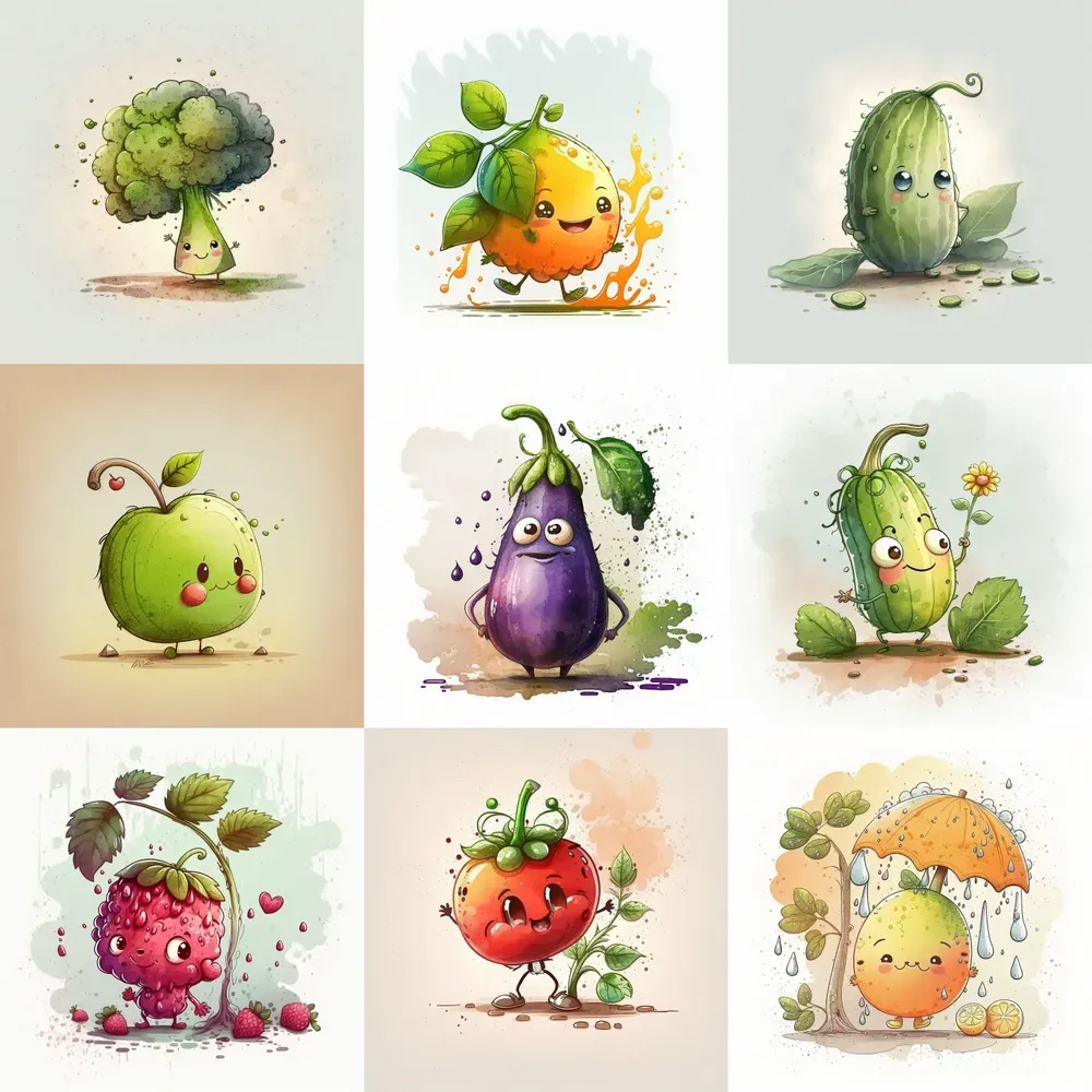 Vegetable Fruit Illustrations For Kids Midjourney Prompt | PromptBase