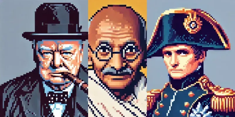 Pixel Art Historical Figures Closeup DALL·E Prompt | PromptBase