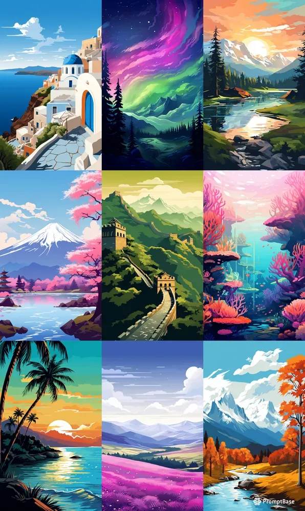 Cartoon Landscapes Posters Midjourney Prompt | PromptBase