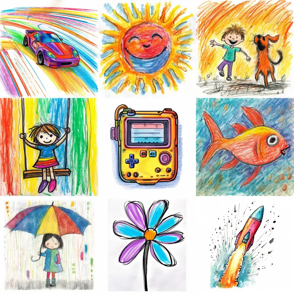 Kids Crayon Drawings Artworks Midjourney Prompt | PromptBase