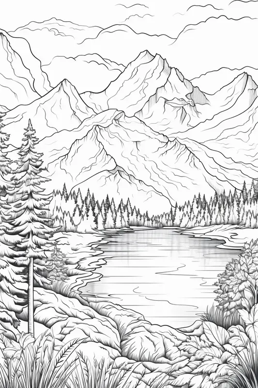 Winter Landscape Coloring Book Pages Midjourney Prompt | PromptBase