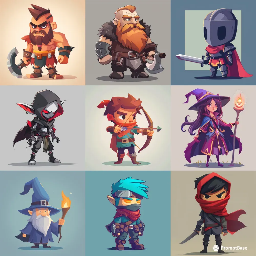 Simple 2D Sidescrolling Game Characters Midjourney Prompt | PromptBase