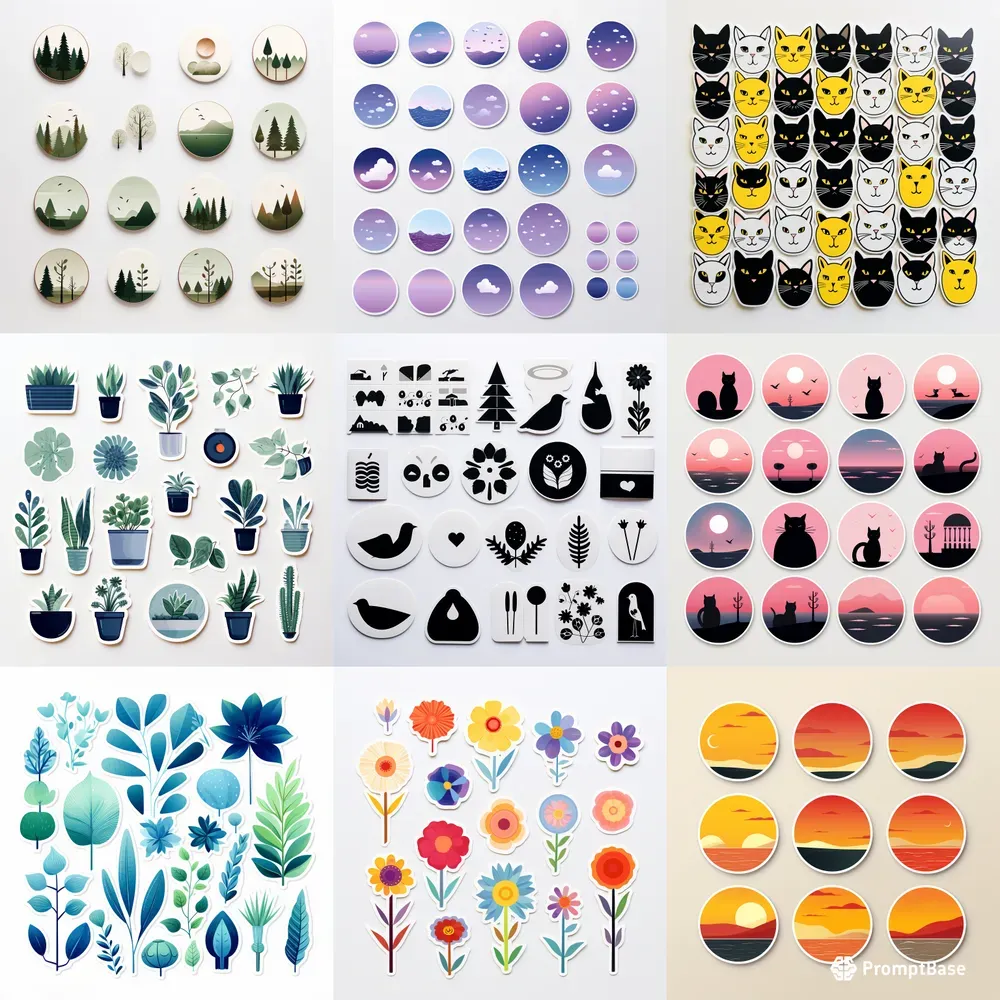 Minimalist Stickers Midjourney Prompt | PromptBase