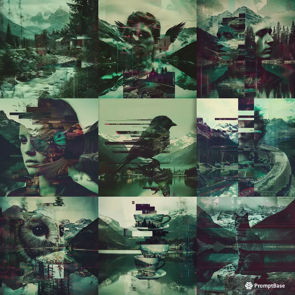 Dreamy Brutalist Pixelscape Collage Art Midjourney Prompt | PromptBase