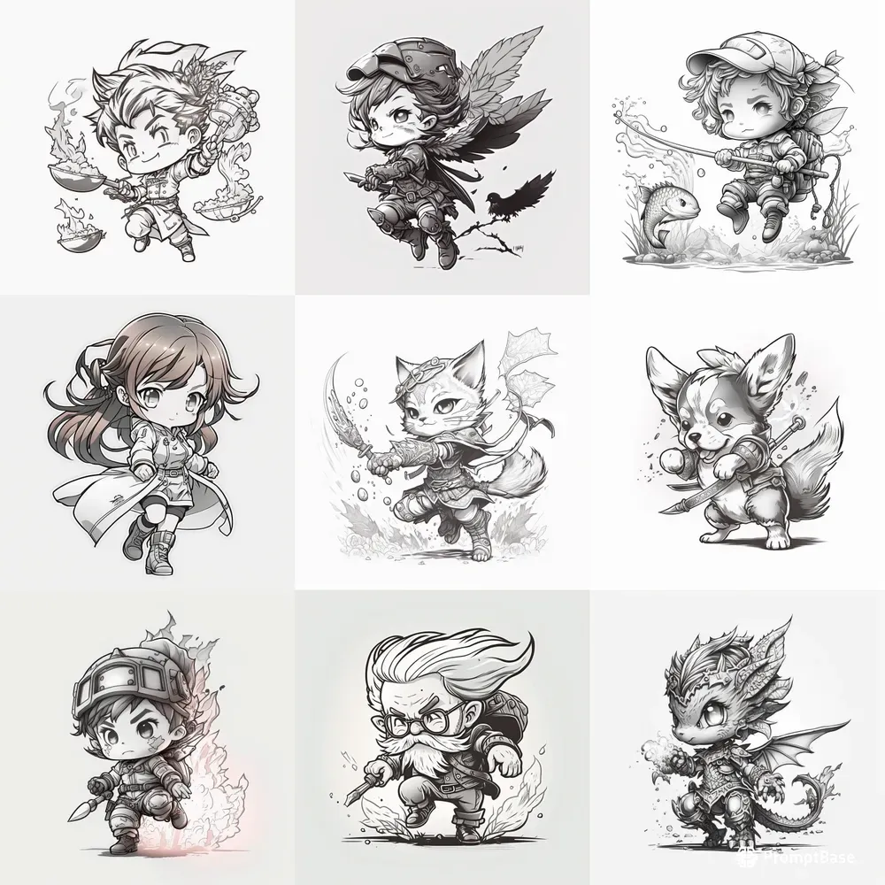 Fantasy Chibi Characters Illustrations Midjourney Prompt | PromptBase