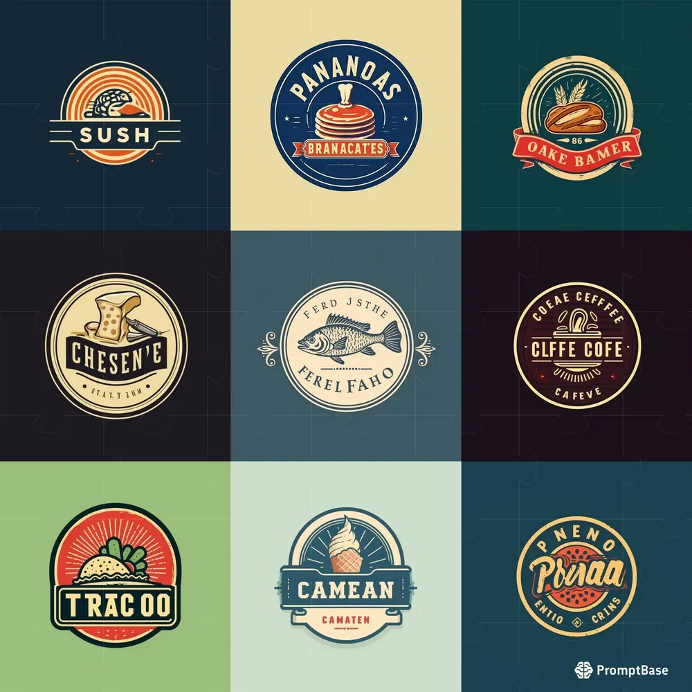 Vintage Food Logo Designs Midjourney Prompt | PromptBase