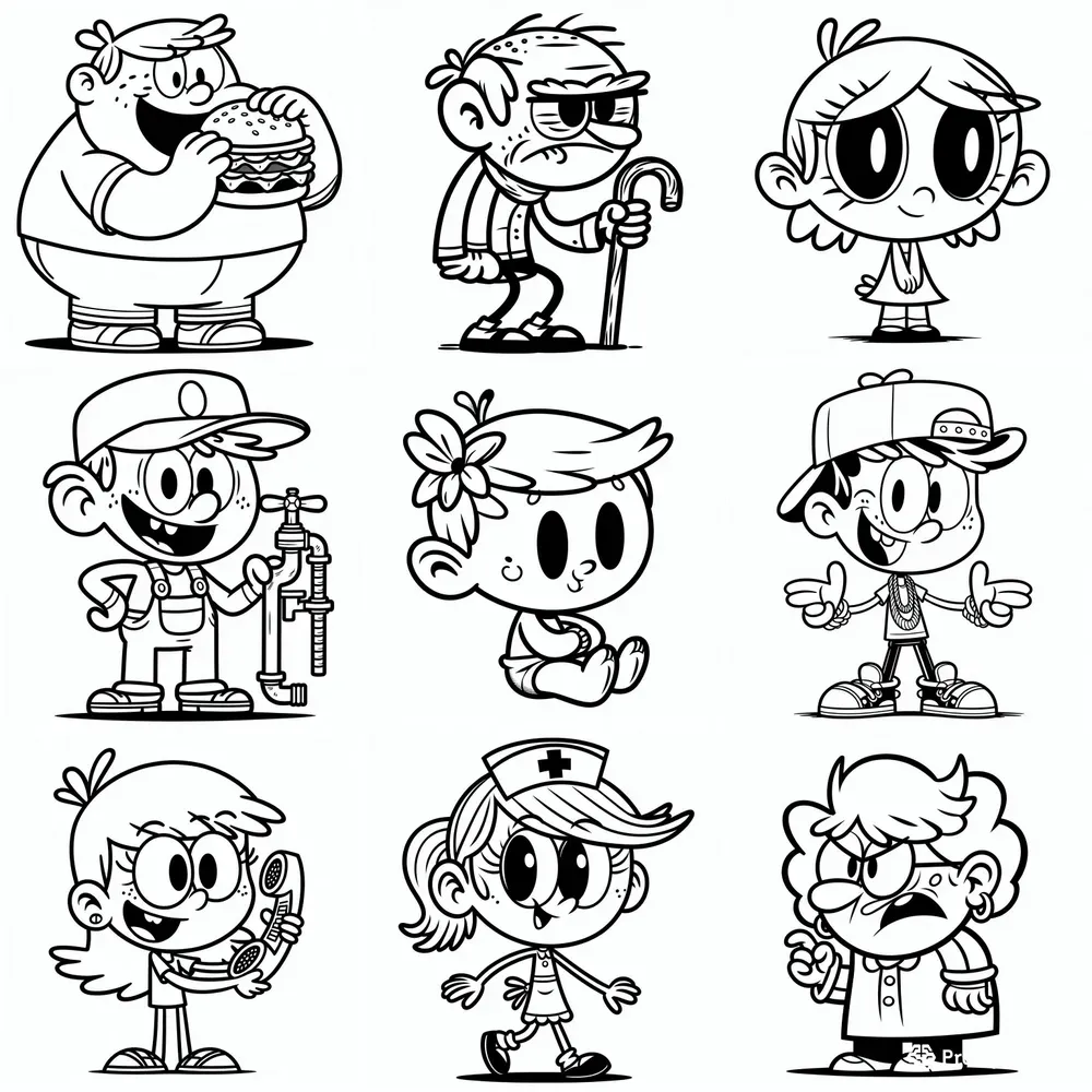 Retro Cartoon Characters Coloring Pages DALL·E Prompt | PromptBase