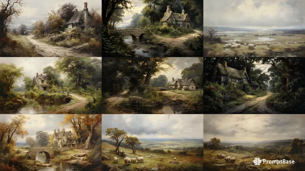 Cottagecore Landscape Oil Paintings Midjourney Prompt | PromptBase
