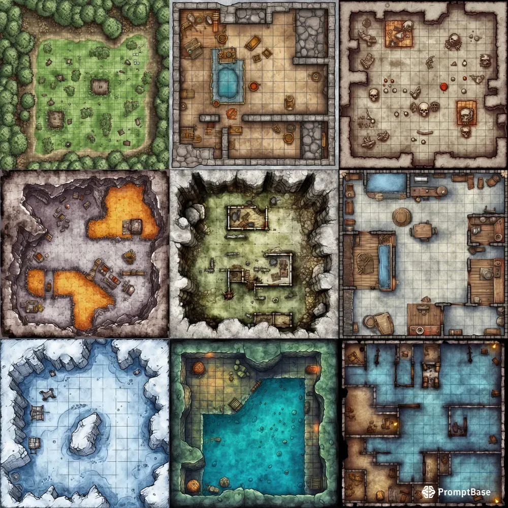 Modular Tabletop RPG Battle Maps Midjourney Prompt | PromptBase