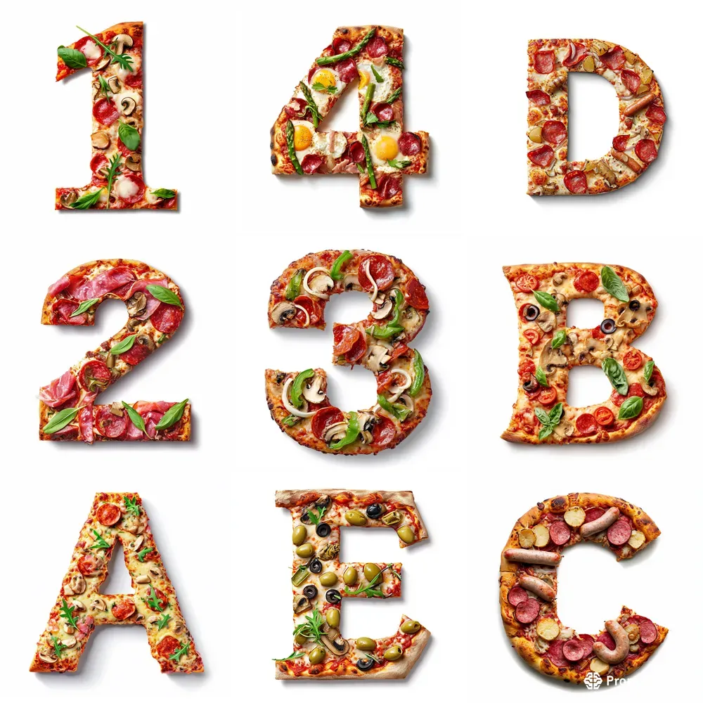 Alphabet Text Pizza Letters And Numbers Midjourney Prompt | PromptBase