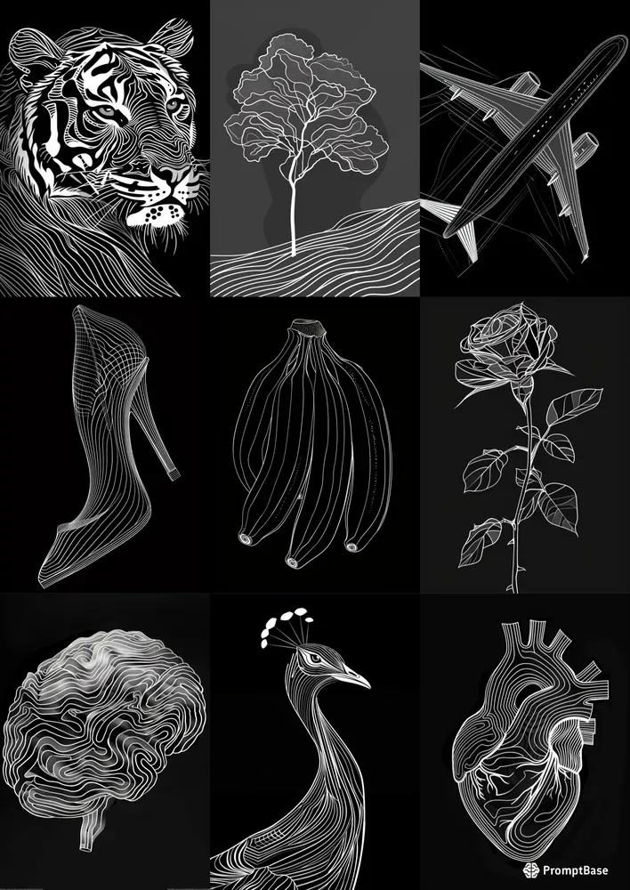 Contour White Line Art Vector Posters Midjourney Prompt | PromptBase