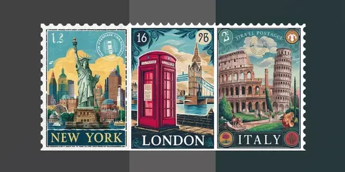 Travel Vintage Postage Stamps Midjourney Prompt | PromptBase