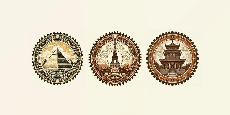 Vintage Circular Postage Stamps Generator App | PromptBase