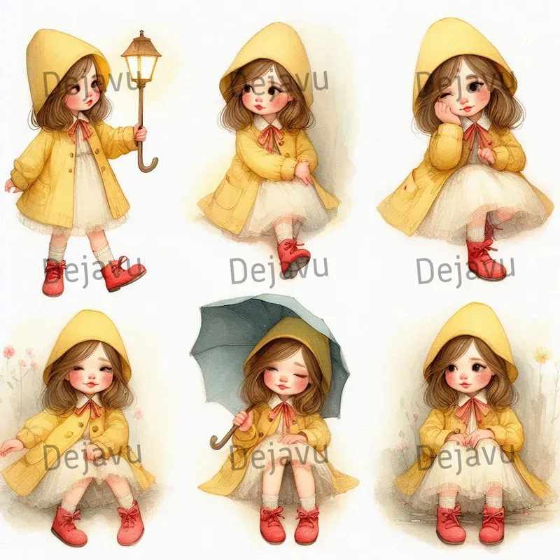Watercolor Illustrations Multiple Poses DALL·E Prompt | PromptBase
