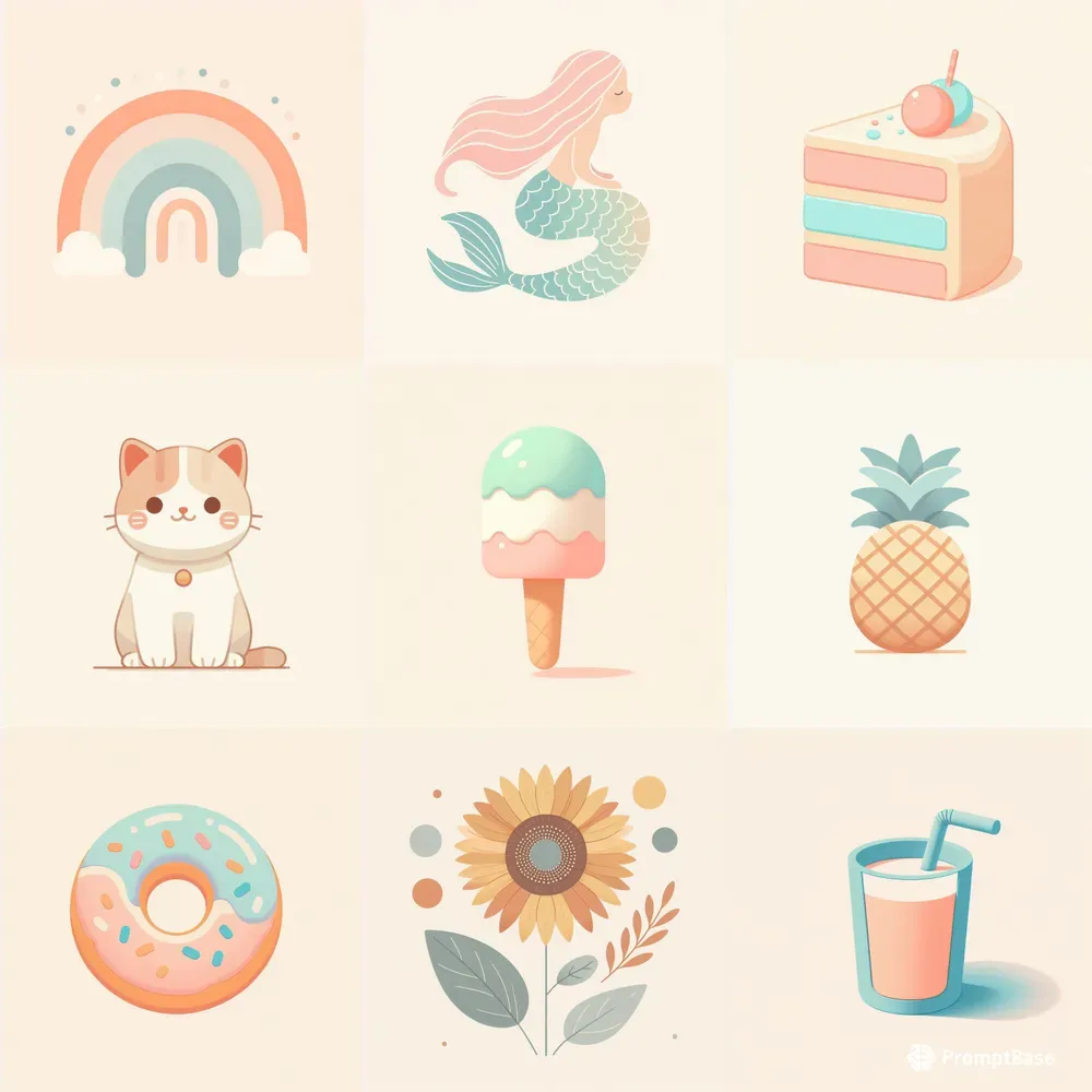 Minimal Pastel Vector Icons DALL·E Prompt | PromptBase