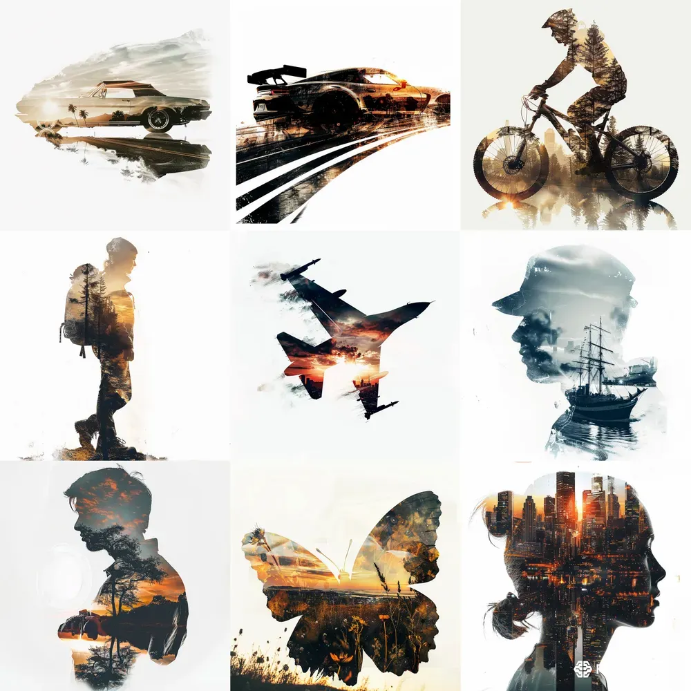 Double Exposures In Style Of Movie Posters Midjourney Prompt | PromptBase