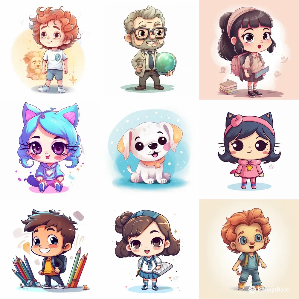 Vector Super Cute Chibi Characters Midjourney Prompt | PromptBase