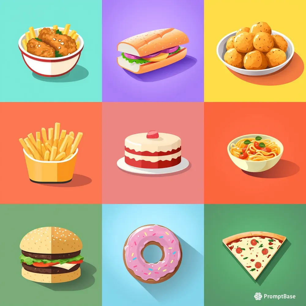 Stylized Food Icon Designs Midjourney Prompt | PromptBase