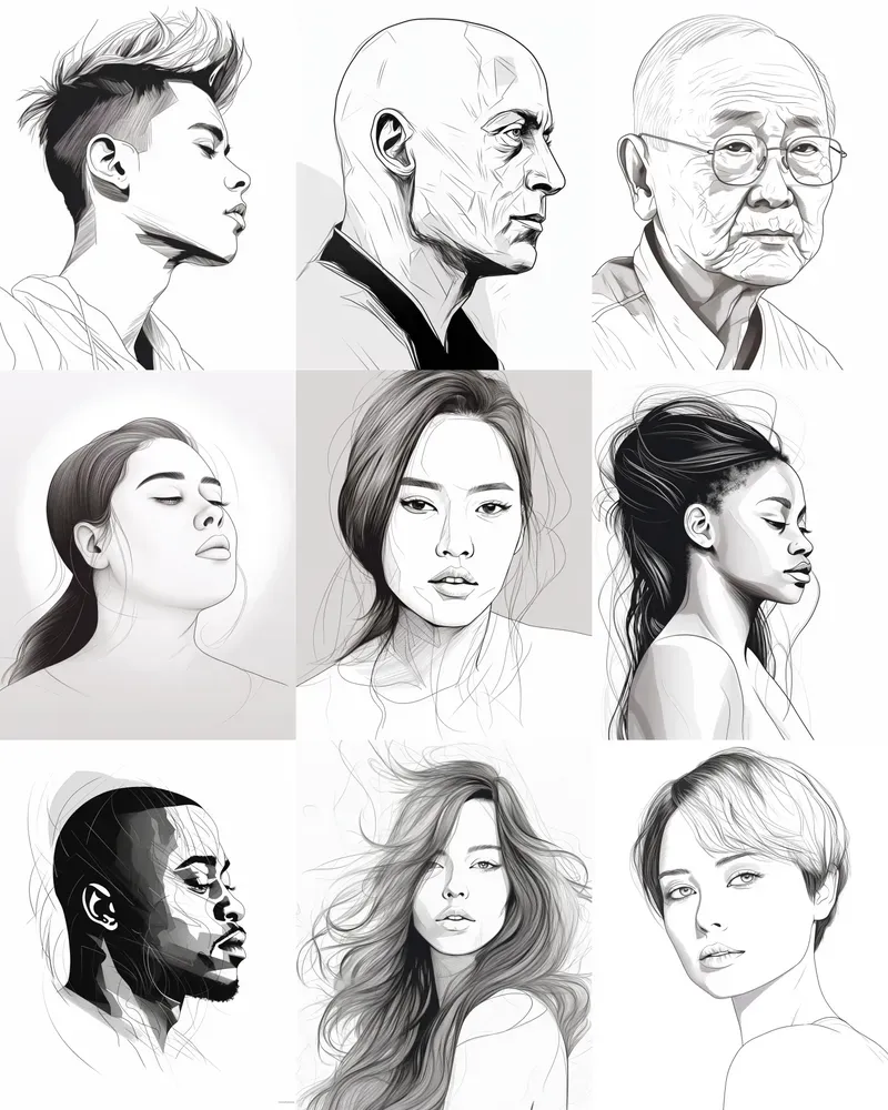 Line Art Vector Portraits Midjourney Prompt | PromptBase