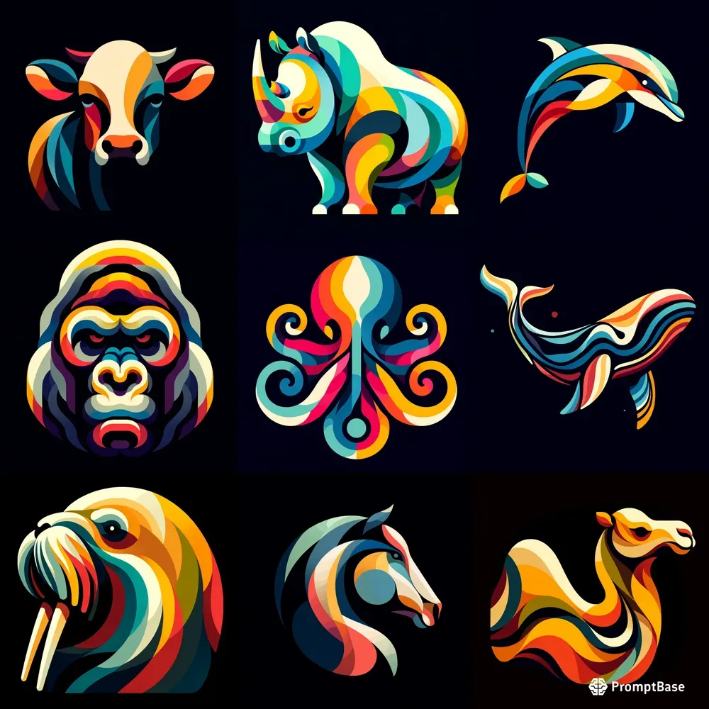 Bright Colored Animal Logos DALL·E Prompt | PromptBase