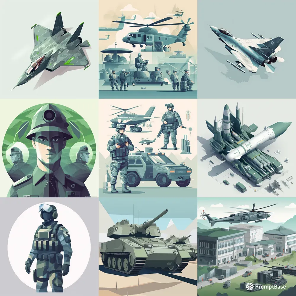 Military And Defense Flat Style Vectors Midjourney Prompt | PromptBase