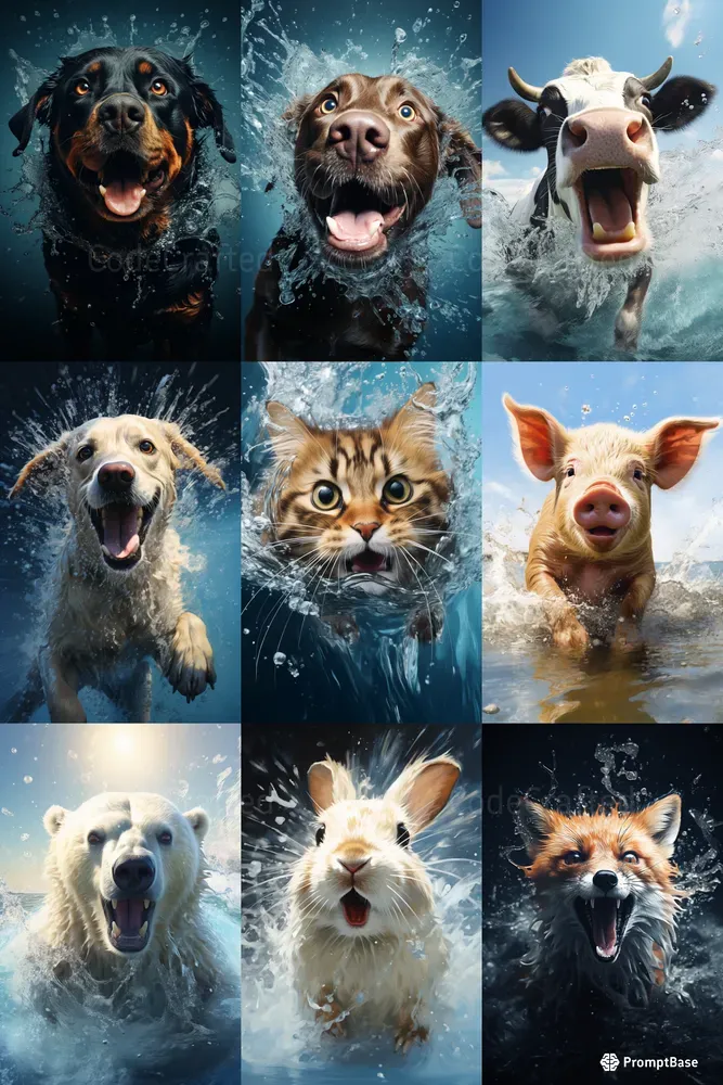 Animals Popping Out Of The Water Midjourney Prompt | PromptBase
