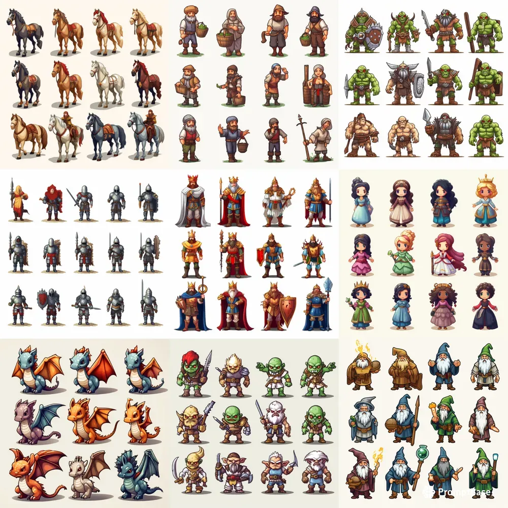 2D Game Characters Sets Midjourney Prompt | PromptBase