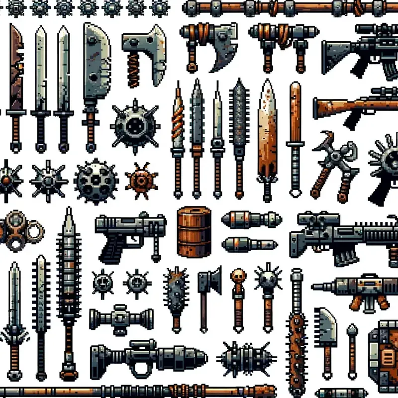Pixel Art Weapons Sprite Sheets DALL·E Prompt | PromptBase