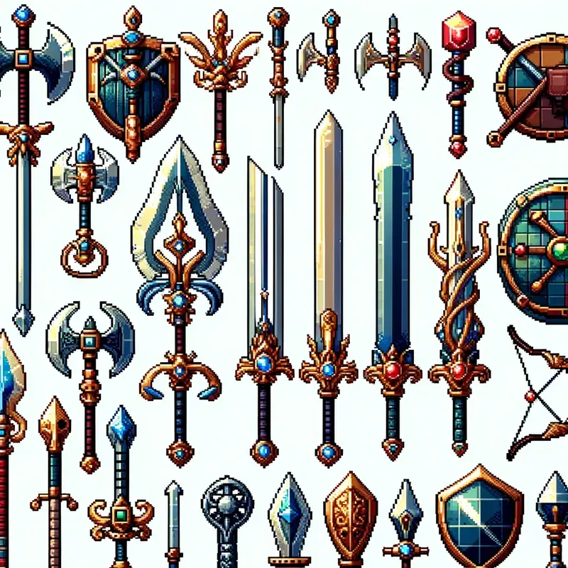 Pixel Art Weapons Sprite Sheets DALL·E Prompt | PromptBase