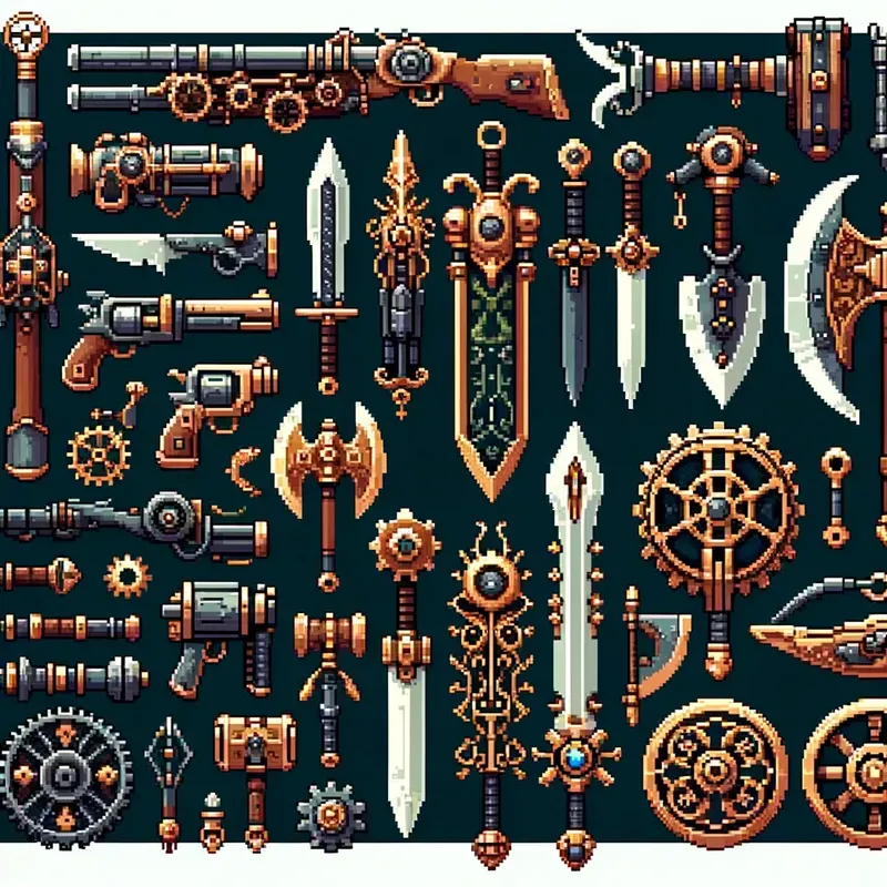Pixel Art Weapons Sprite Sheets DALL·E Prompt | PromptBase