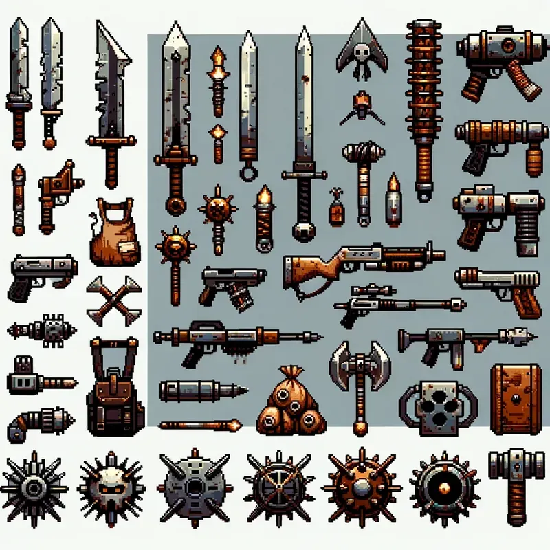 Pixel Art Weapons Sprite Sheets DALL·E Prompt | PromptBase