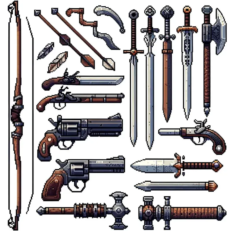 Pixel Art Weapons Sprite Sheets DALL·E Prompt | PromptBase
