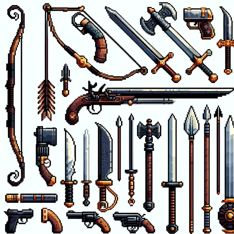 Pixel Art Weapons Sprite Sheets DALL·E Prompt | PromptBase