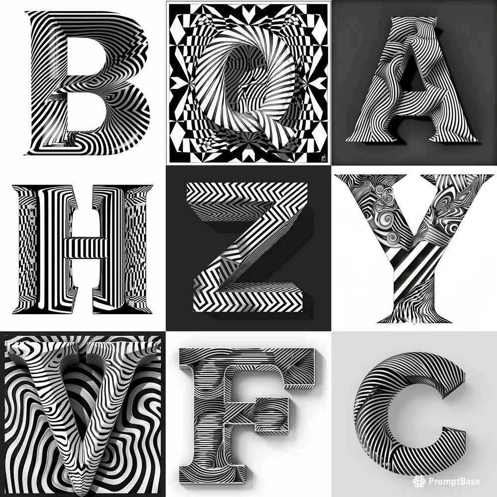 Optical Illusion Alphabets Midjourney Prompt | PromptBase