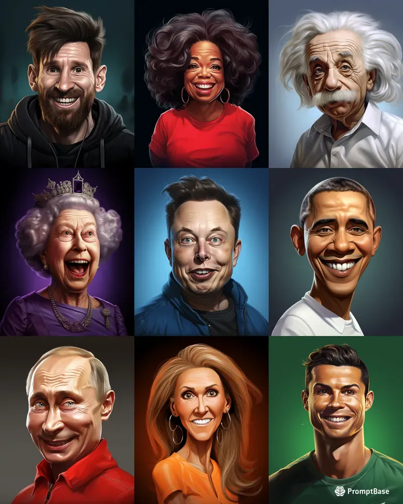 The Famous People Caricatures Art Midjourney Prompt | PromptBase