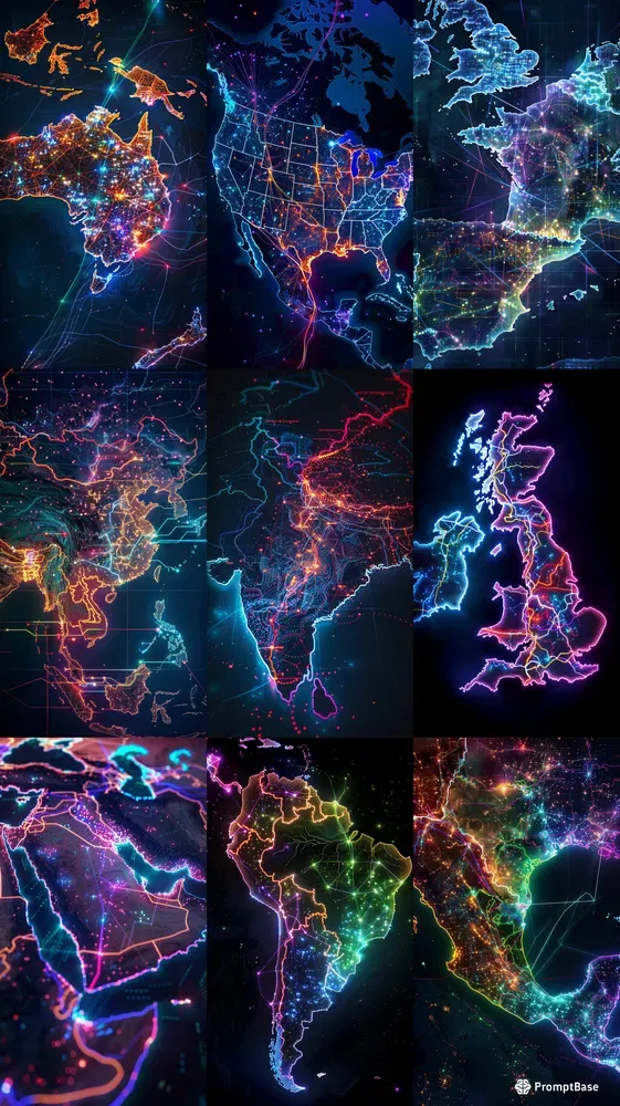 Maps With Neon Lightlines Midjourney Prompt | PromptBase