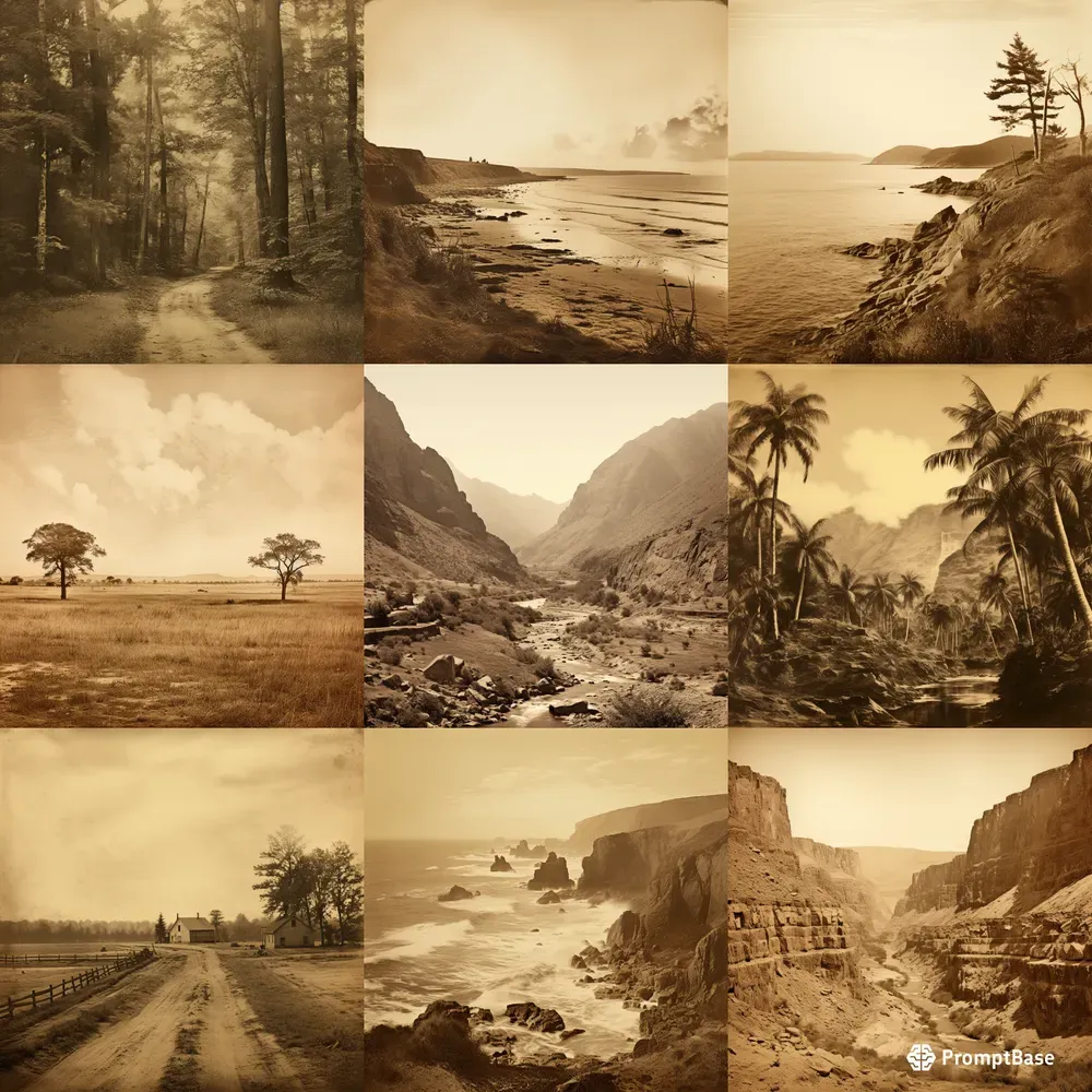 Vintage Sepia Landscape Photography 19th Midjourney Prompt | PromptBase