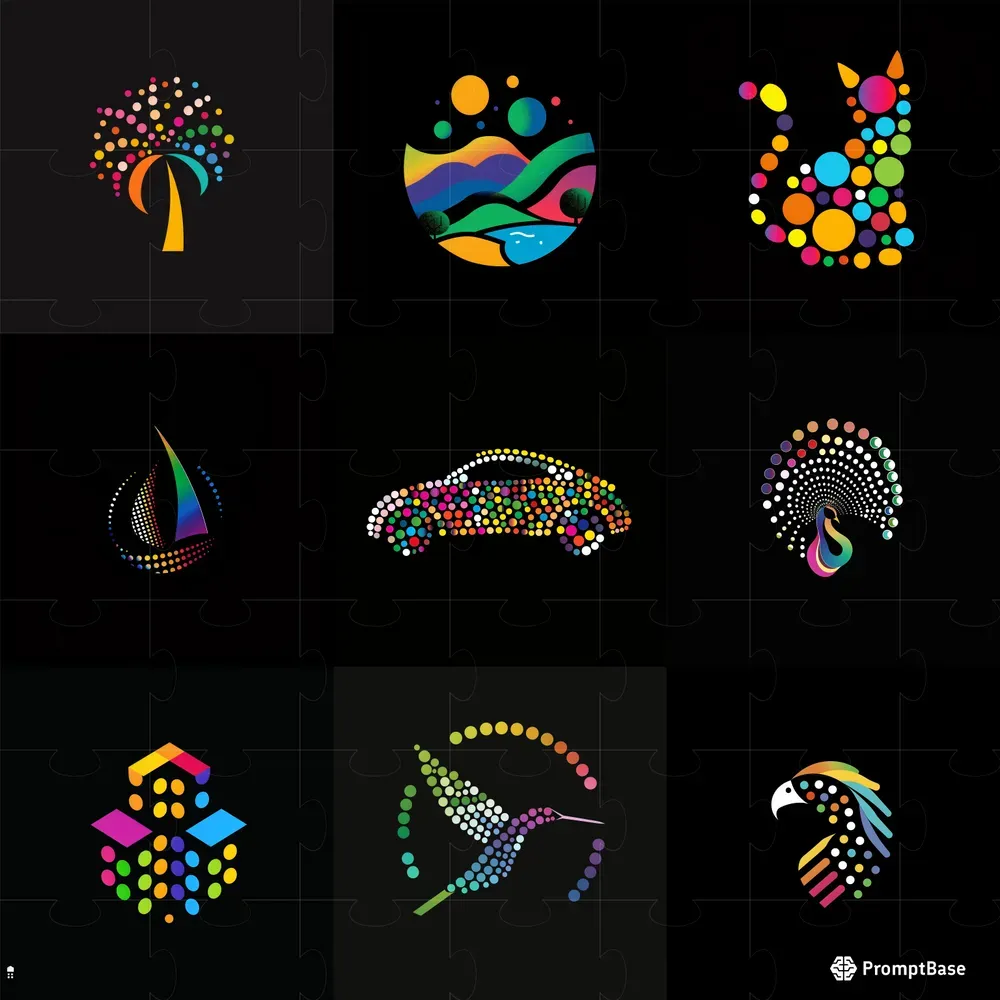 Vibrant Colorful Dot Logos Midjourney Prompt | PromptBase